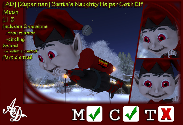 Second Life Marketplace - [AD] [Zuperman] Santa's Naughty Helper Goth Elf